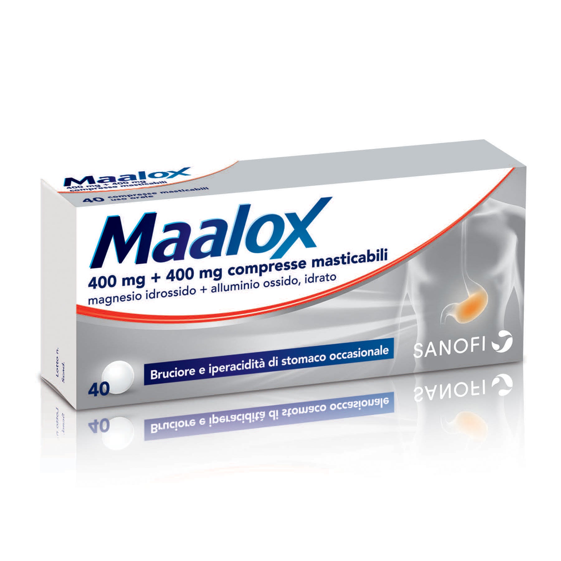 Maalox 400+400mg Iperacidità e bruciore di stomaco 40 compresse mastic ...